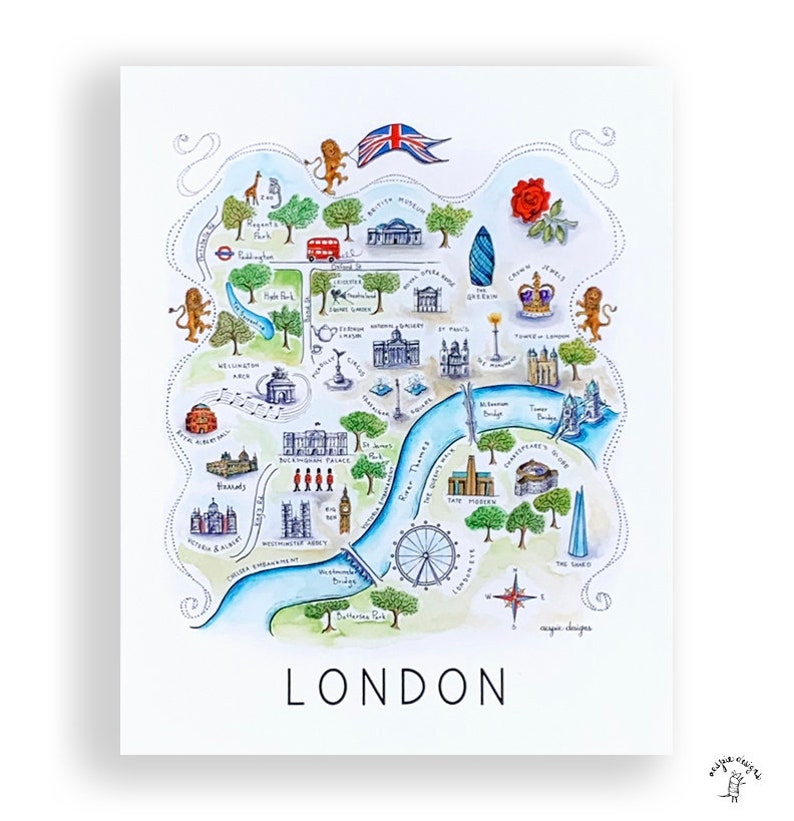 London City Map Art Print - Watercolor Illustration - Etsy