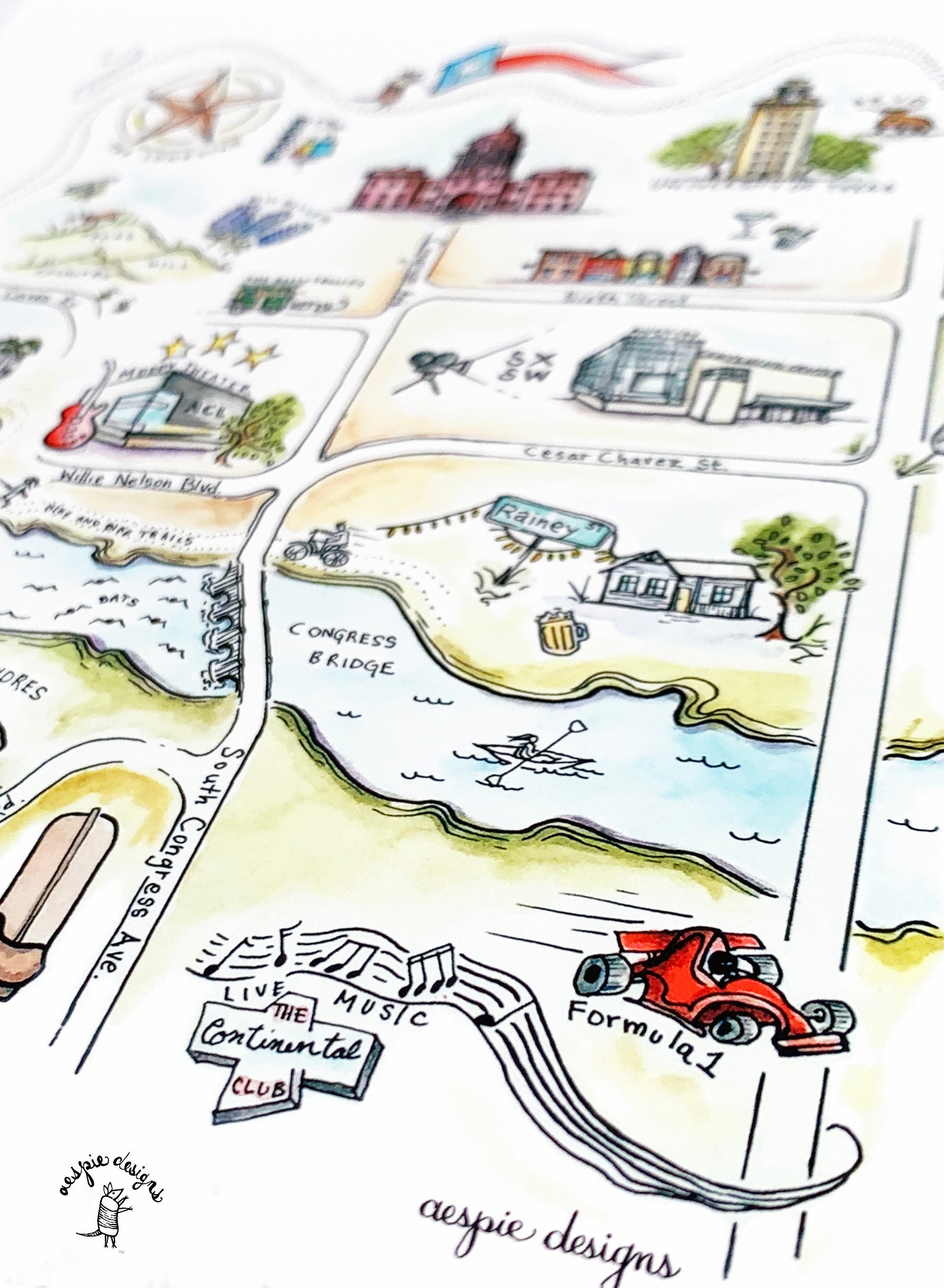 Austin City Map Art Print Watercolor - Etsy