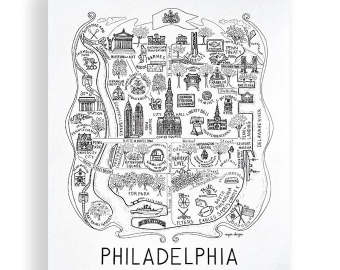 Philadelphia City Map Art Print Black & White - Etsy