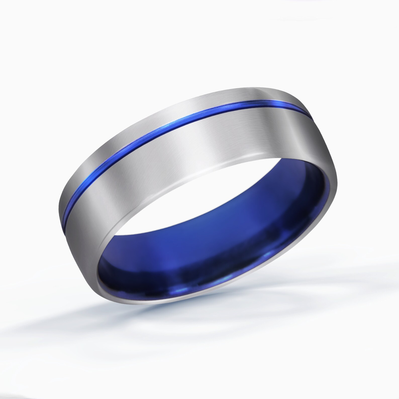 Blue Ring Wedding Band Titanium Ring Thin Blue Line Ring - Etsy