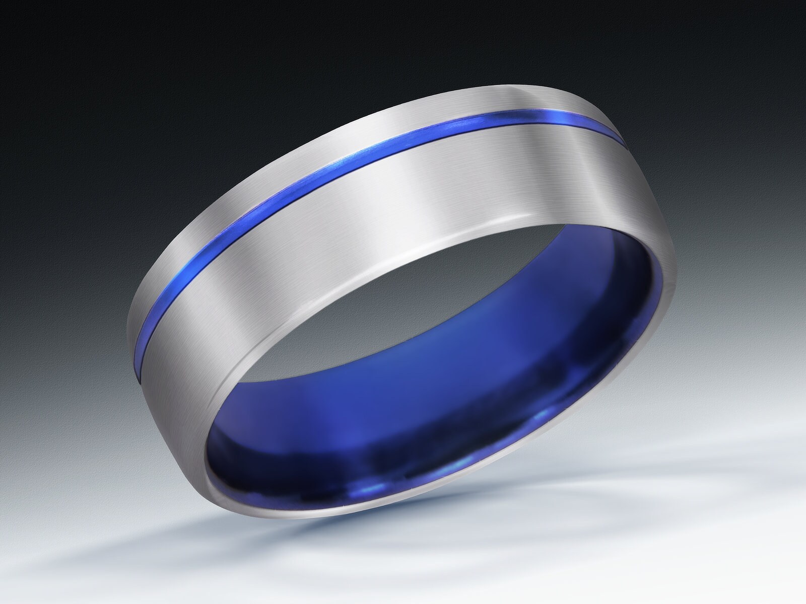 Blue Ring Wedding Band Titanium Ring Thin Blue Line Ring - Etsy