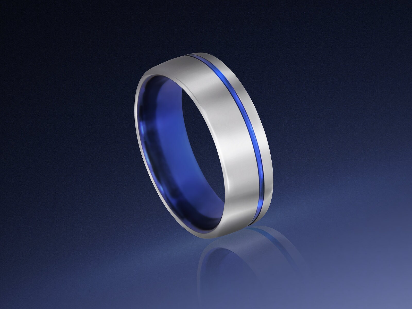 Blue Ring Wedding Band Titanium Ring Thin Blue Line Ring - Etsy