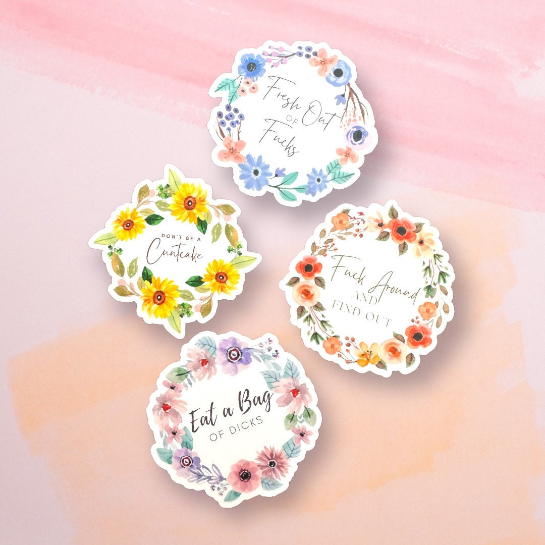Swear Word Stickers, Floral Cuss Word Stickers, Vinyl Stickers, Premium ...