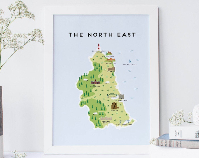 The North East Map Illustrated Map of the North East of - Etsy
