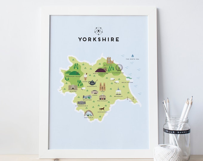 Yorkshire Map - Illustrated Map of Yorkshire Print / Travel Gifts ...