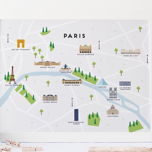 Paris Map Illustrated Map of Paris Print / Travel Gifts / - Etsy