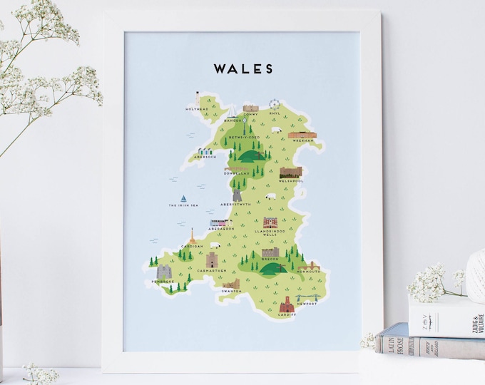 Wales Map Illustrated Map of Wales Print / Travel Gifts / - Etsy UK