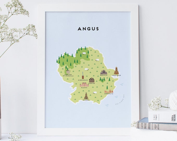 Angus Map Illustrated Map of Angus Print / Travel Gifts / - Etsy UK
