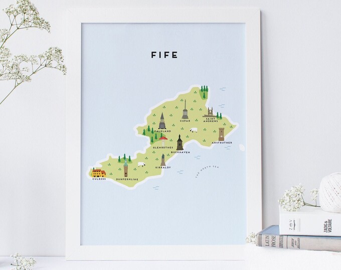 Fife Map - Illustrated Map of Fife Print / Travel Gifts / Gifts for ...