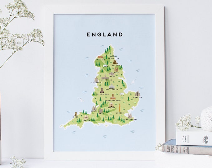 England Map Illustrated Map of England Print / Travel Gifts - Etsy UK