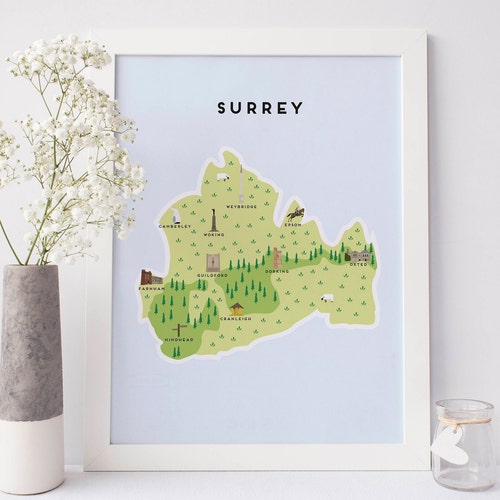 Surrey Map Illustrated Map of Surrey Print / Travel Gifts / - Etsy UK