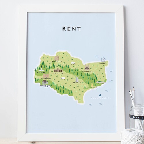 Kent Map Illustrated Map of Kent Print / Travel Gifts / | Etsy UK