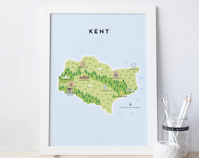 Kent Map Illustrated Map of Kent Print / Travel Gifts / - Etsy UK