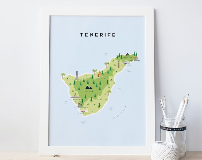 Tenerife Map - Illustrated Map of Tenerife Print / Travel Gifts / Gifts ...