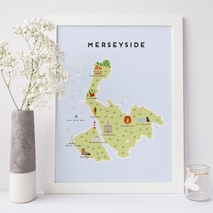 Merseyside Map - Illustrated Map of Merseyside Print / Travel Gifts ...