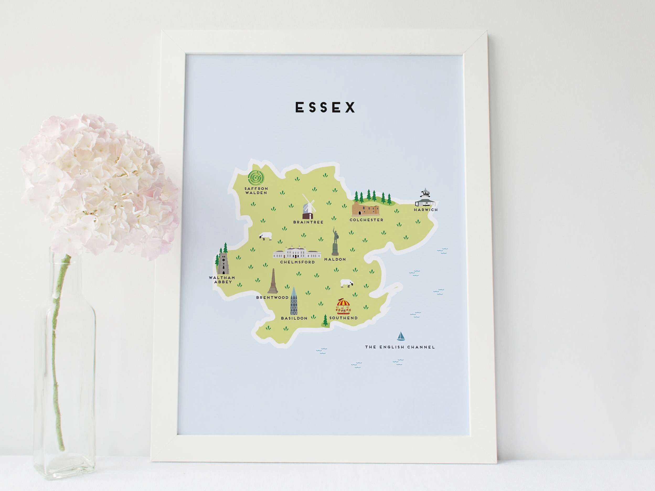 Essex Map Illustrated Map Of Essex Print Travel Ts Etsy Uk