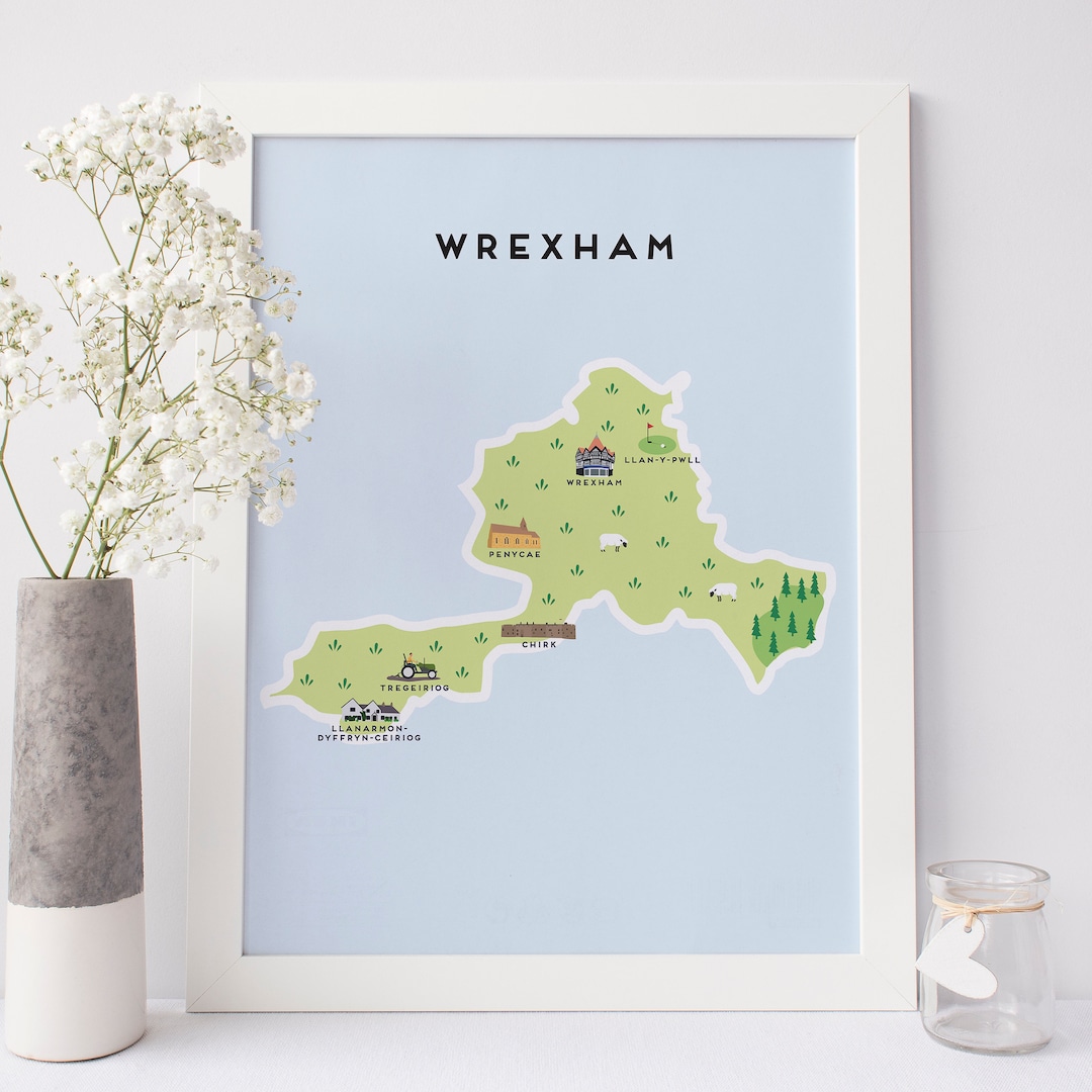 Wrexham Map Illustrated Map of Wrexham Print / Travel Gifts / Gifts for ...