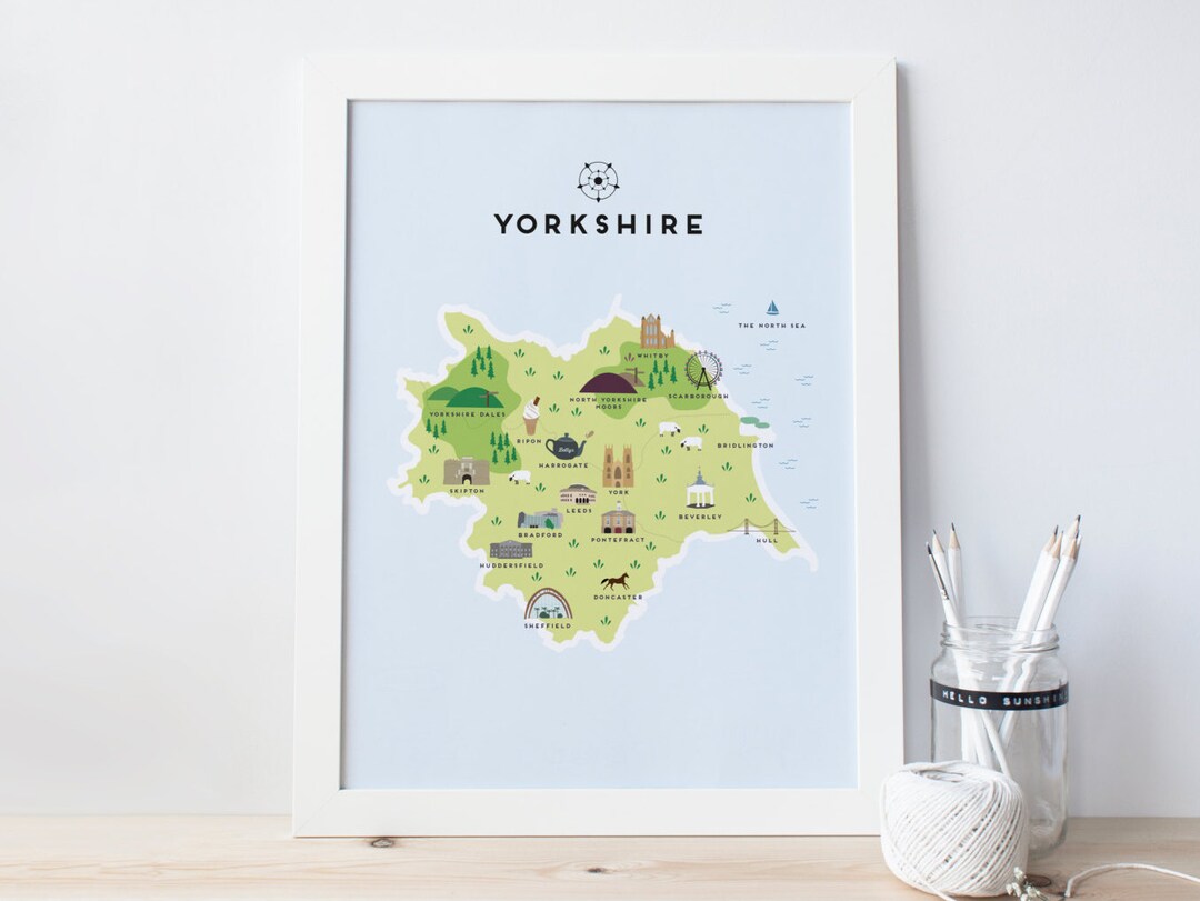 Yorkshire Map - Illustrated Map of Yorkshire Print / Travel Gifts ...