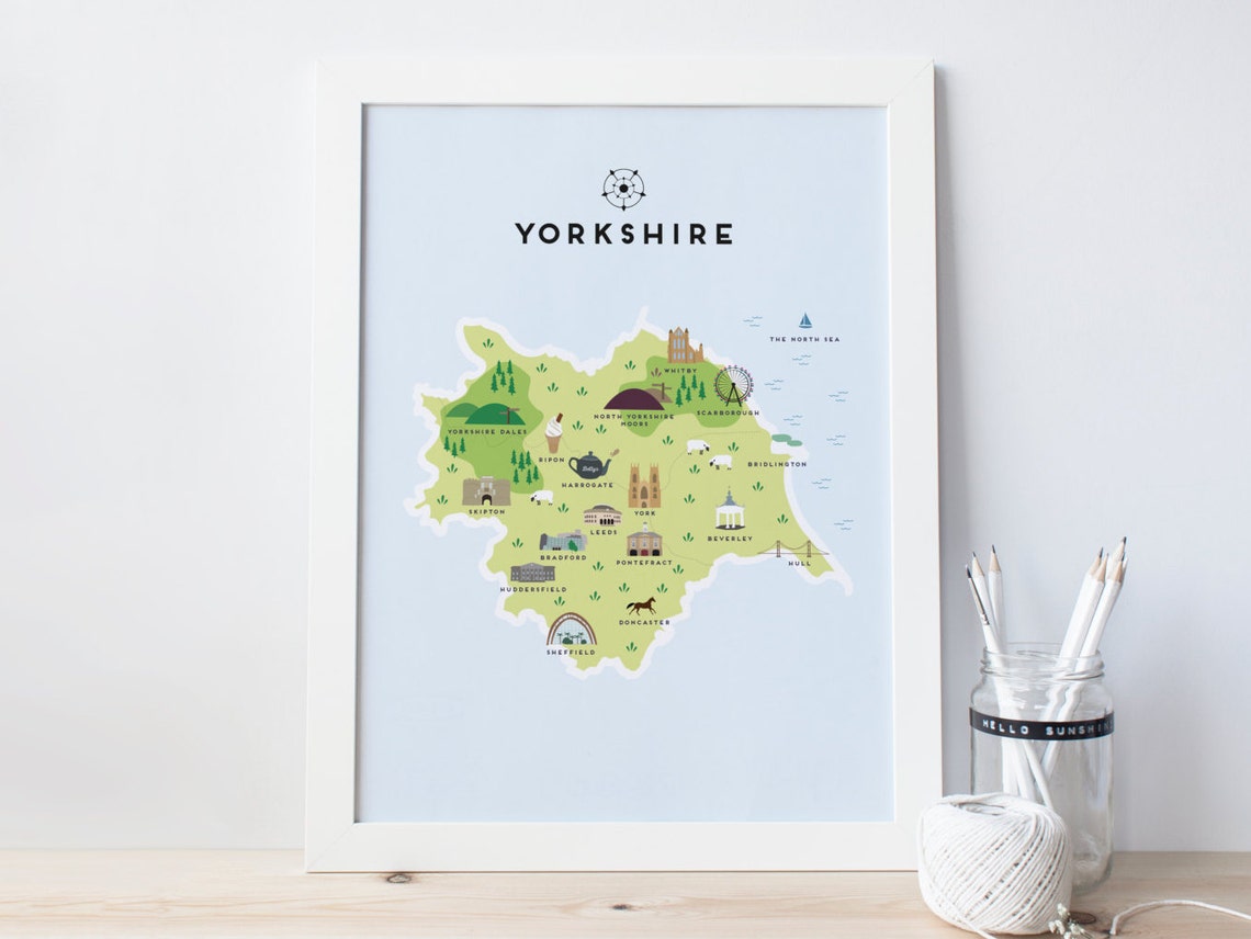 Yorkshire Map - Illustrated Map of Yorkshire Print / Travel Gifts ...
