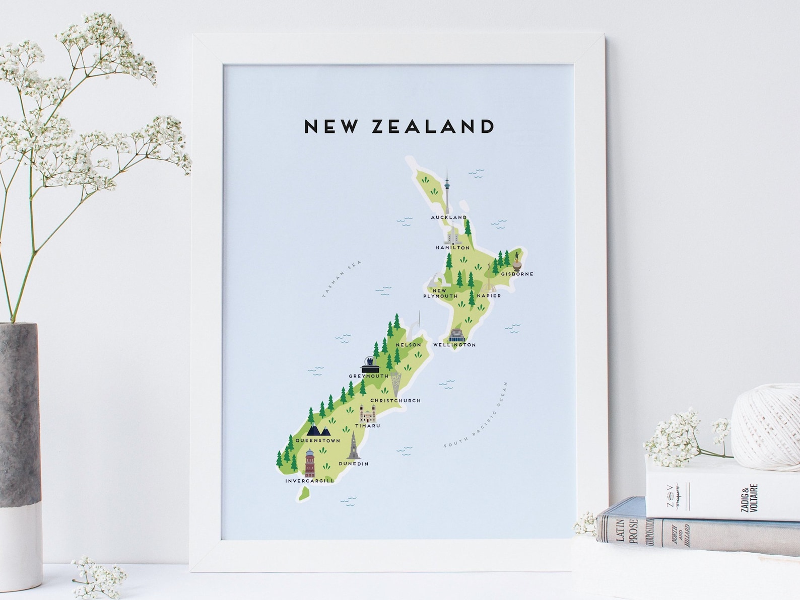 New Zealand Map Illustrated Map of New Zealand Print / | Etsy