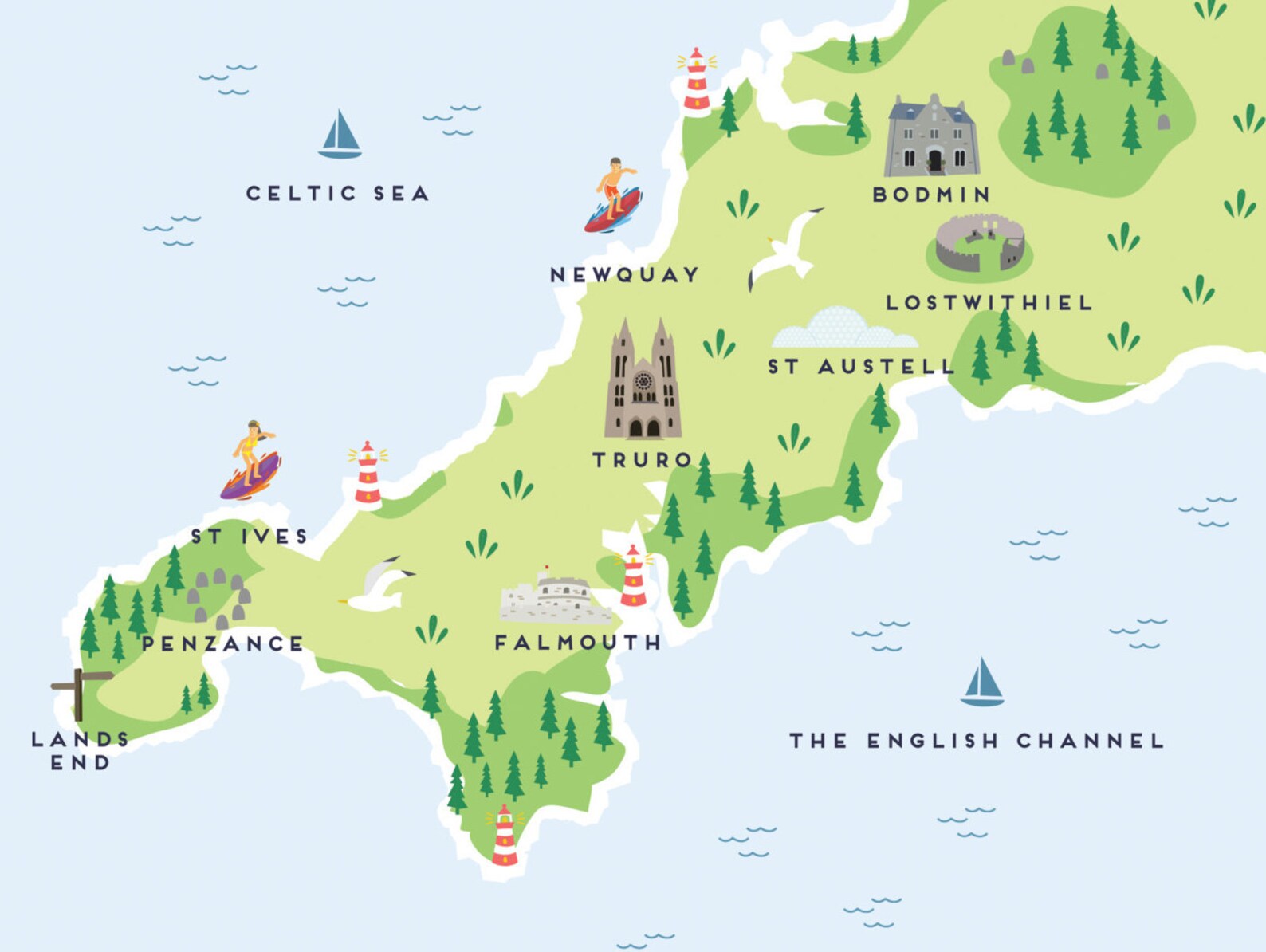 Cornwall Map Illustrated Map of Cornwall Print / Travel - Etsy UK