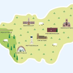 South Yorkshire Map - Illustrated Map of South Yorkshire Print / Travel ...