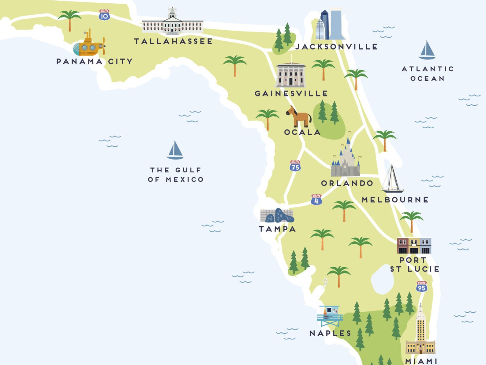 Florida Map Illustrated Map of Florida Print / Travel Gifts - Etsy