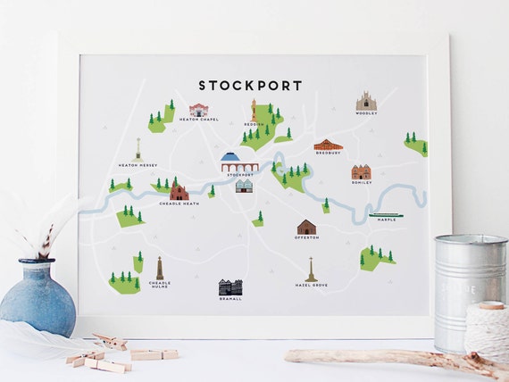 Stockport Map Illustrated Map of Stockport Print / Travel | Etsy