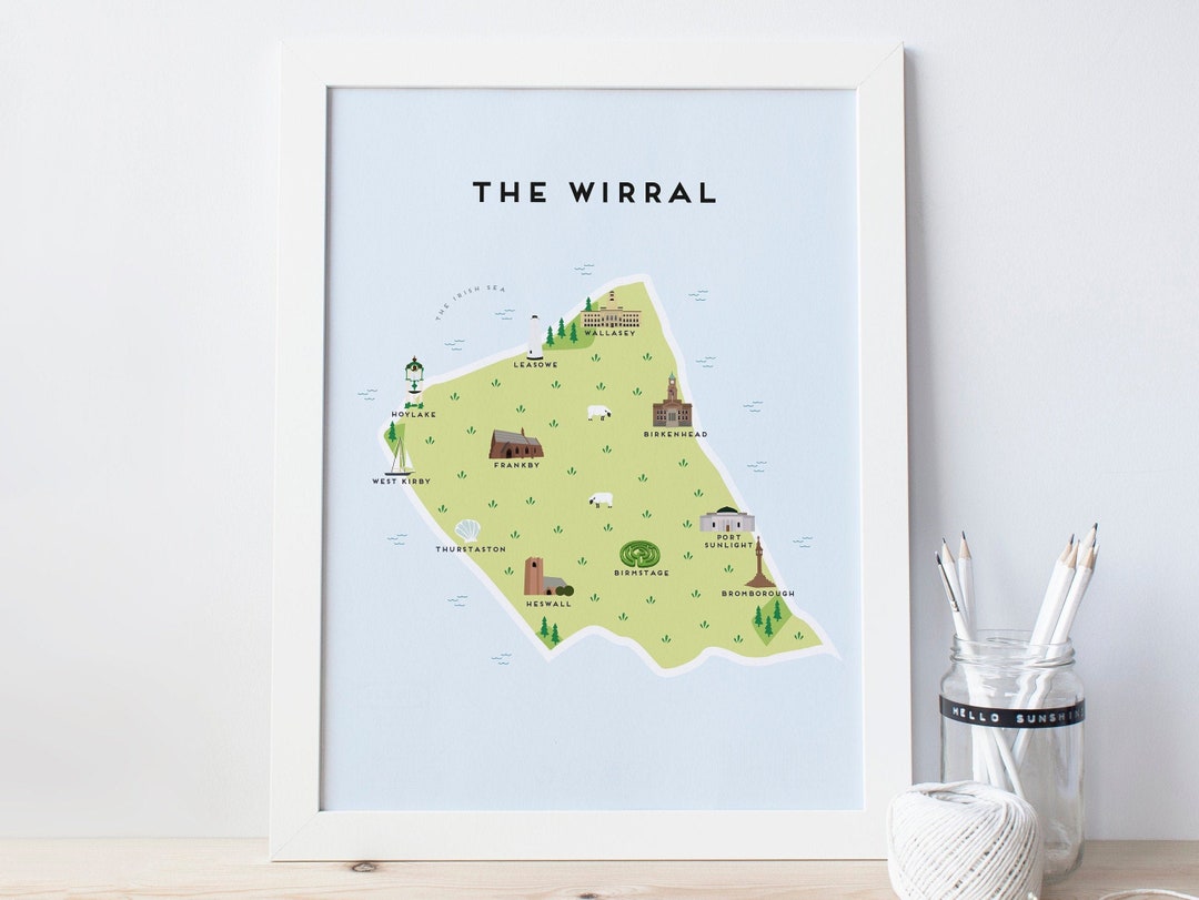 The Wirral Map - Illustrated Map of the Wirral Print / Travel Gifts ...