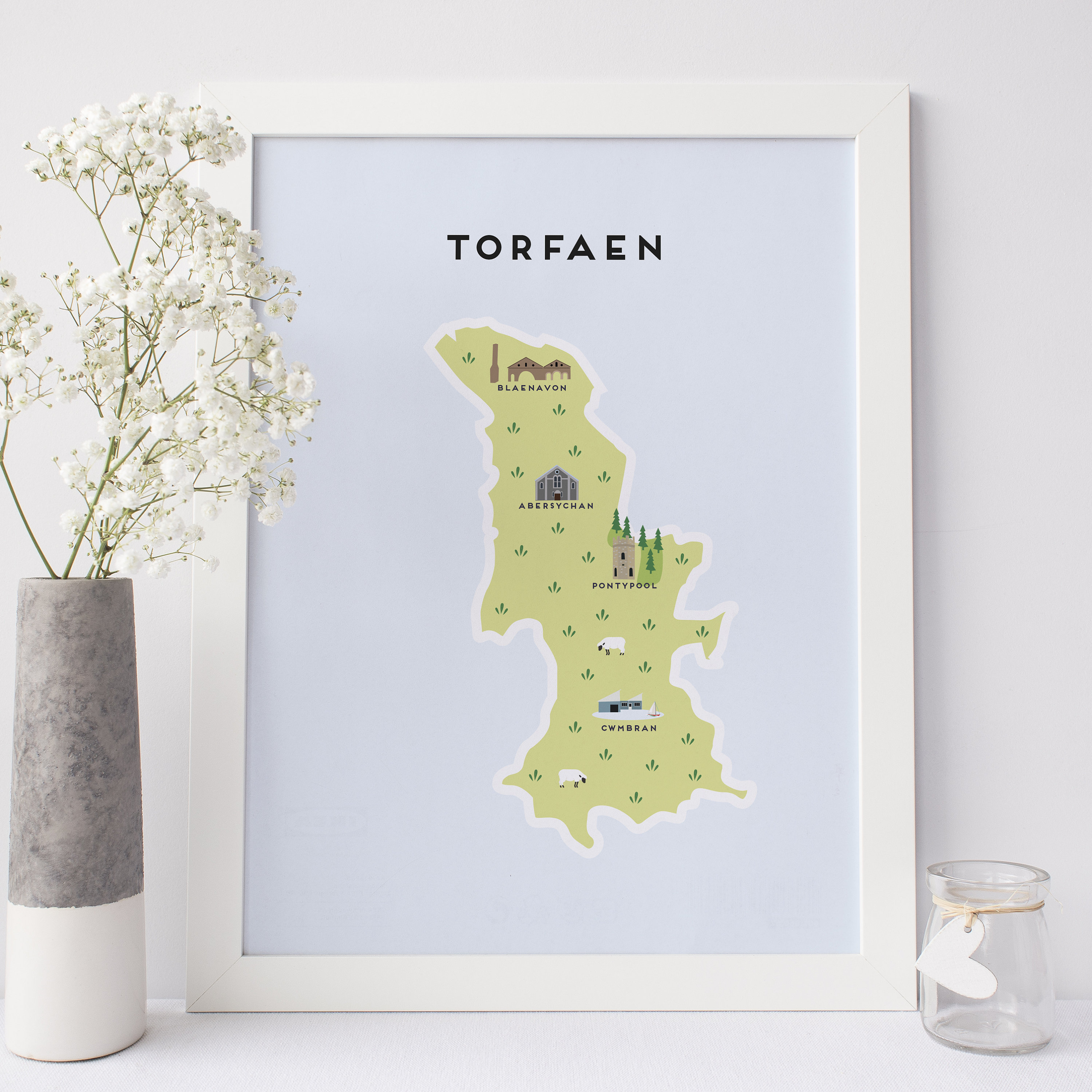 Torfaen Map Illustrated Map of Torfaen Print / Travel Gifts - Etsy