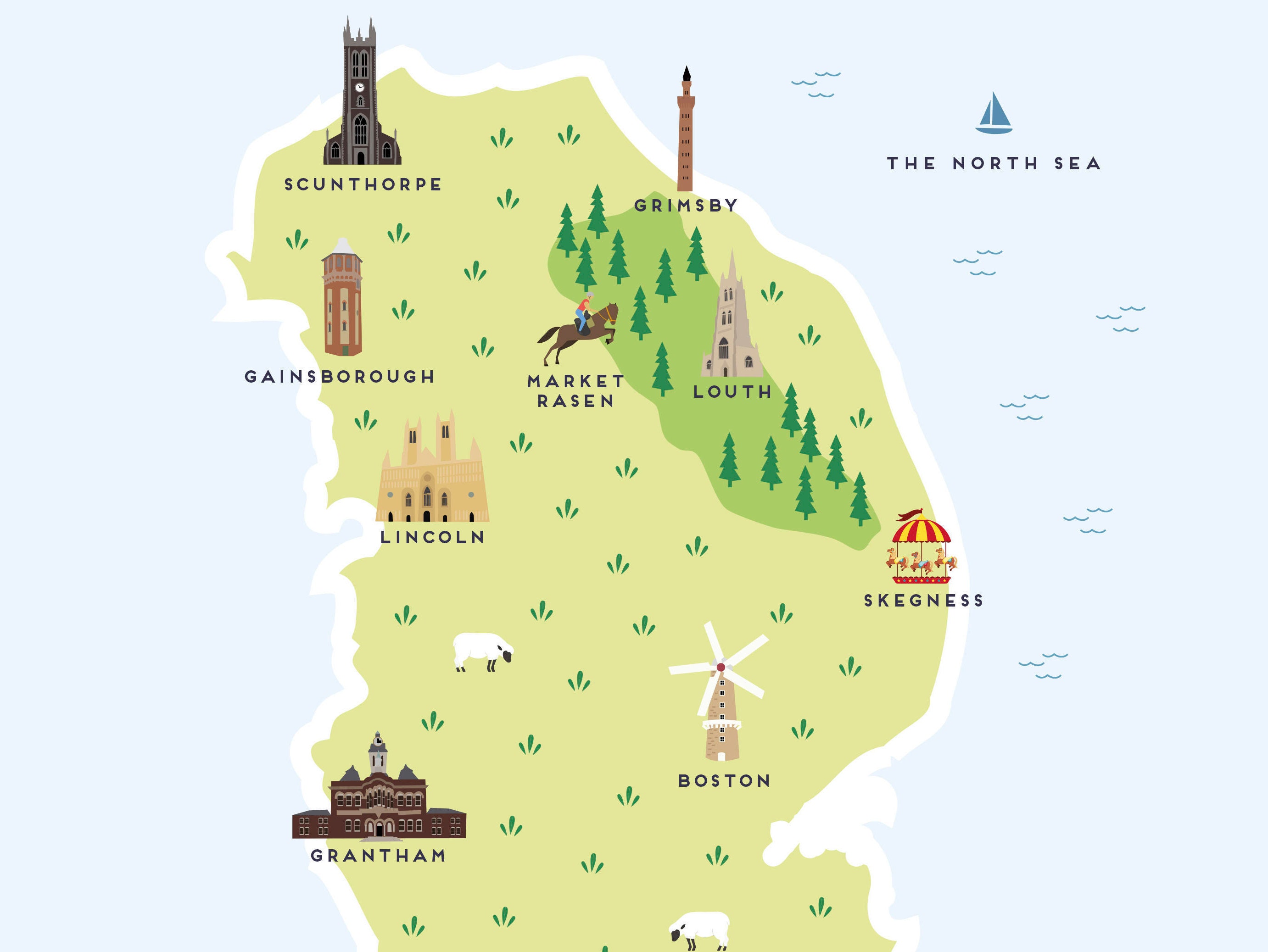Lincolnshire Map Illustrated Map of Lincolnshire Print / - Etsy UK