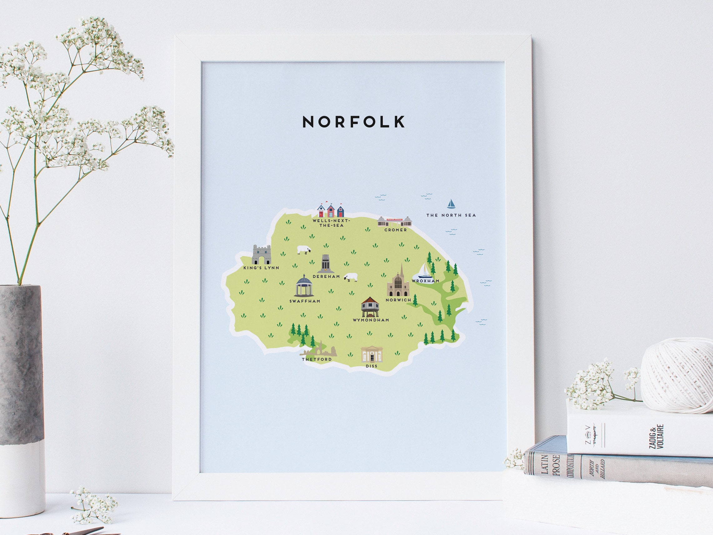 Norfolk Map Illustrated Map of Norfolk Print / Travel Gifts - Etsy UK