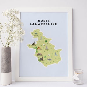 North Lanarkshire Map - Illustrated Map of North Lanarkshire Print ...