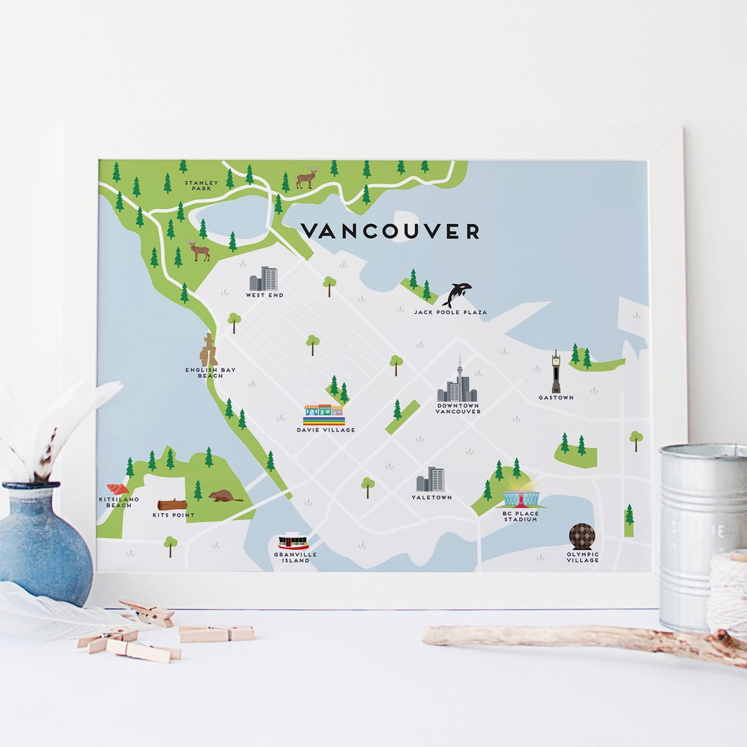 Vancouver Map - Illustrated Map of Vancouver Print / Travel Gifts ...