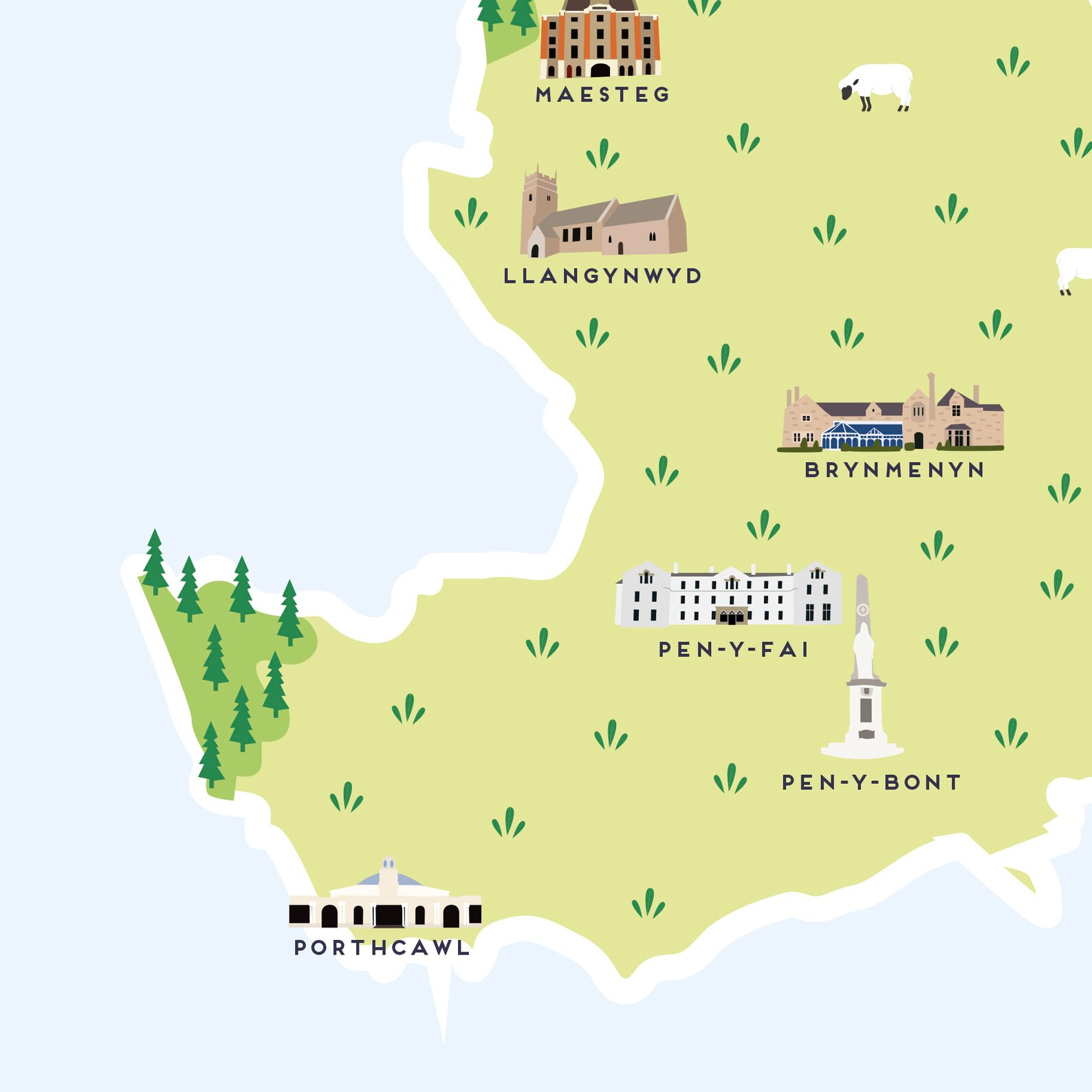 Bridgend Map Illustrated Map of Bridgend Print / Travel - Etsy UK