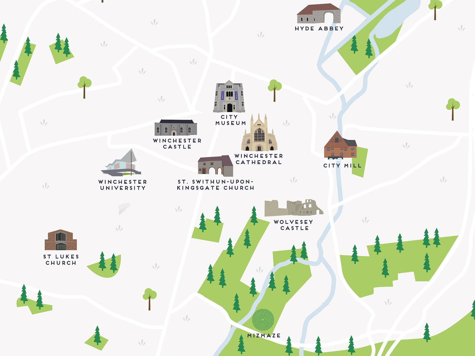 Winchester Map Illustrated map of Winchester Print / Travel | Etsy