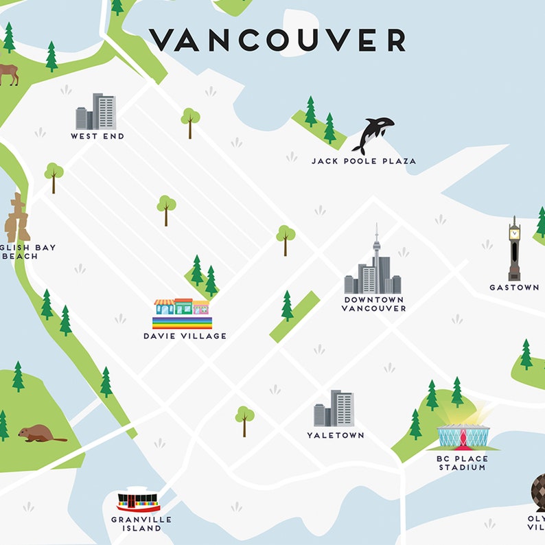 Vancouver Map Illustrated Map of Vancouver Print / Travel - Etsy UK
