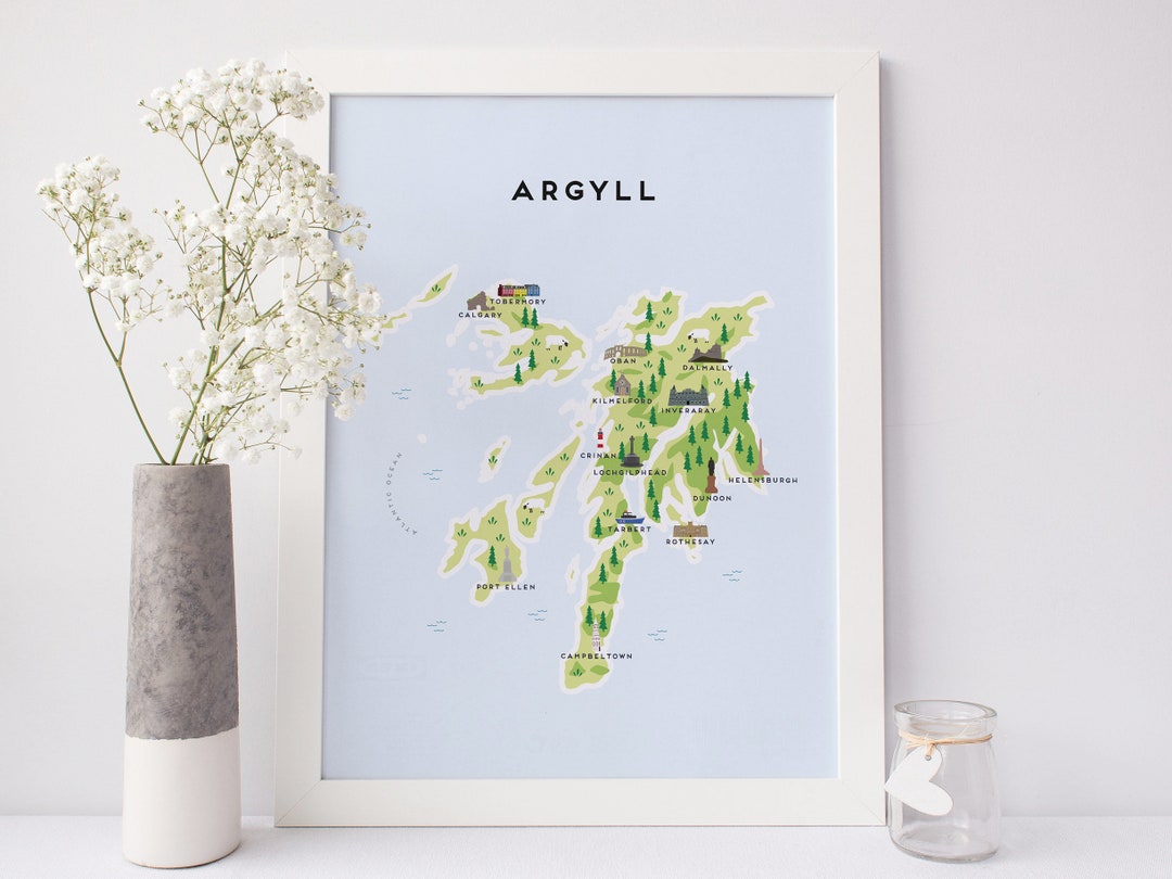 Argyll Map - Illustrated Map of Argyll Print / Travel Gifts / Gifts for ...