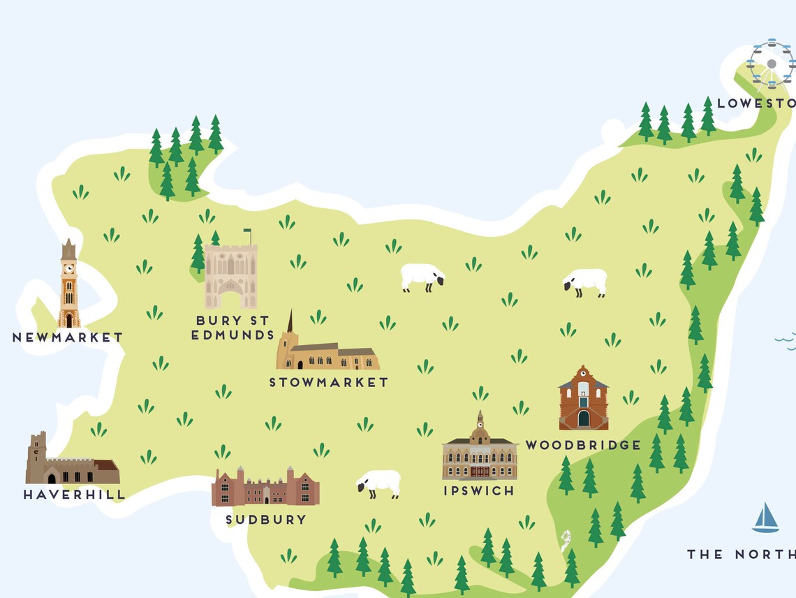 Suffolk Map Illustrated Map of Suffolk Print / Travel Gifts - Etsy UK