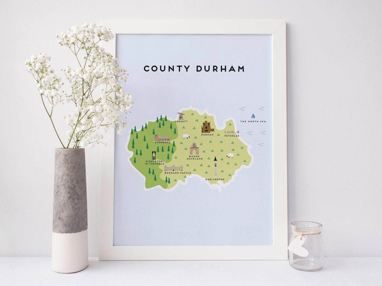 County Durham Map Illustrated Map of County Durham Print / - Etsy UK