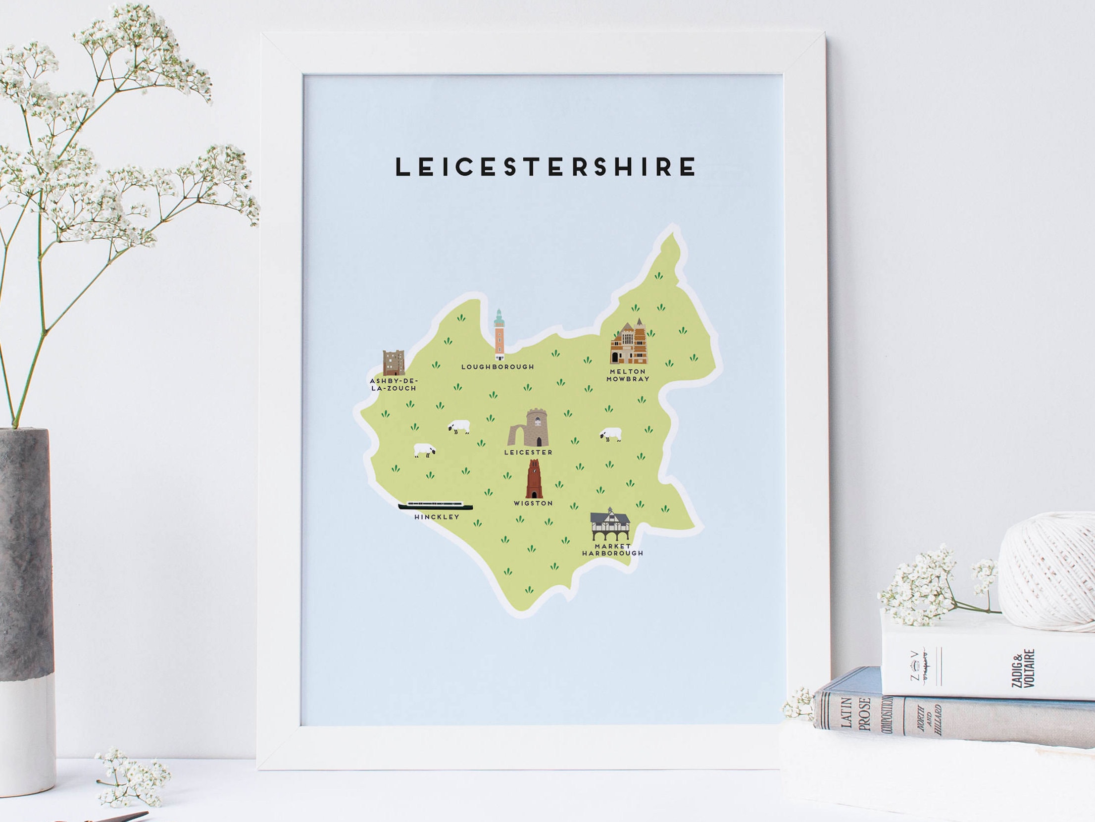 Leicestershire Map Illustrated Map of Leicestershire Print / - Etsy UK