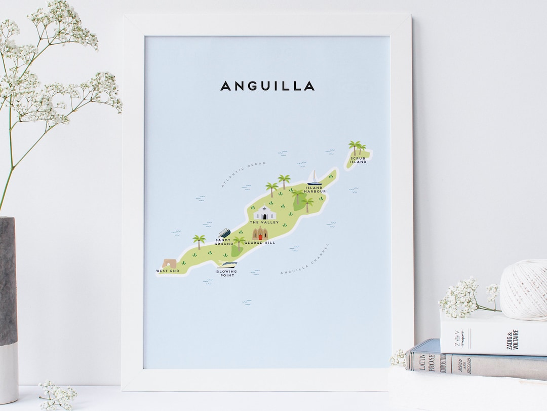 Anguilla Map - Illustrated Map of Anguilla Print / Travel Gifts / Gifts ...