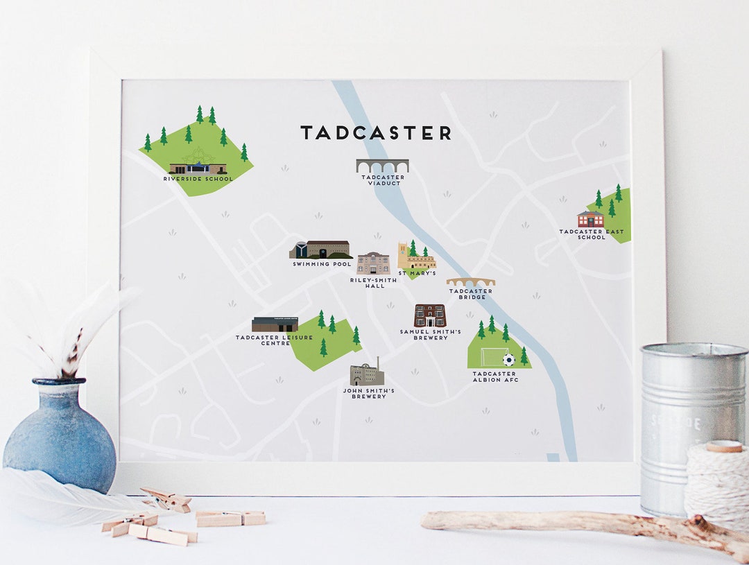 Tadcaster Map - Illustrated Map of Tadcaster Print / Travel Gifts ...