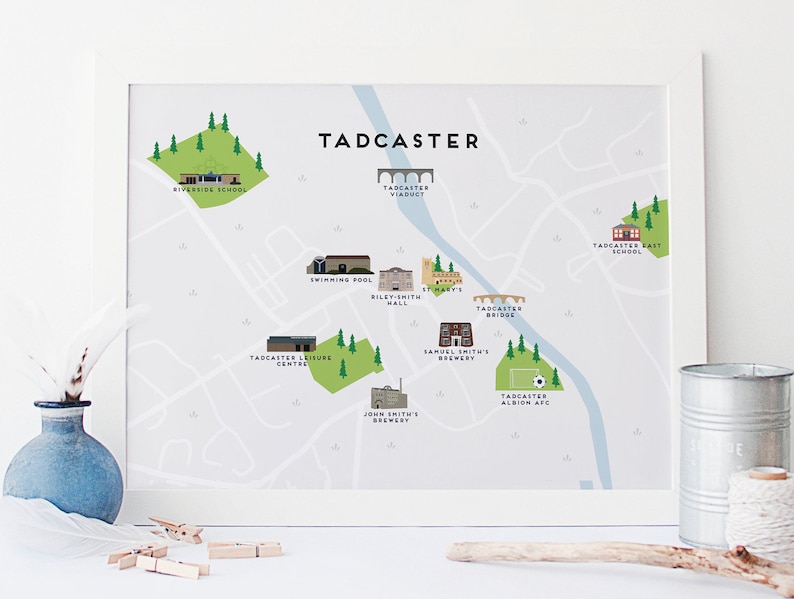 Tadcaster Map Illustrated Map of Tadcaster Print / Travel - Etsy