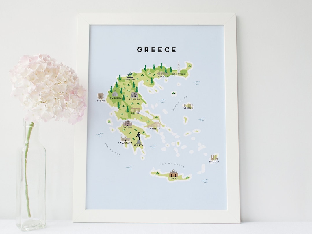 Greece Map - Illustrated Map of Greece Print / Travel Gifts / Gifts for ...