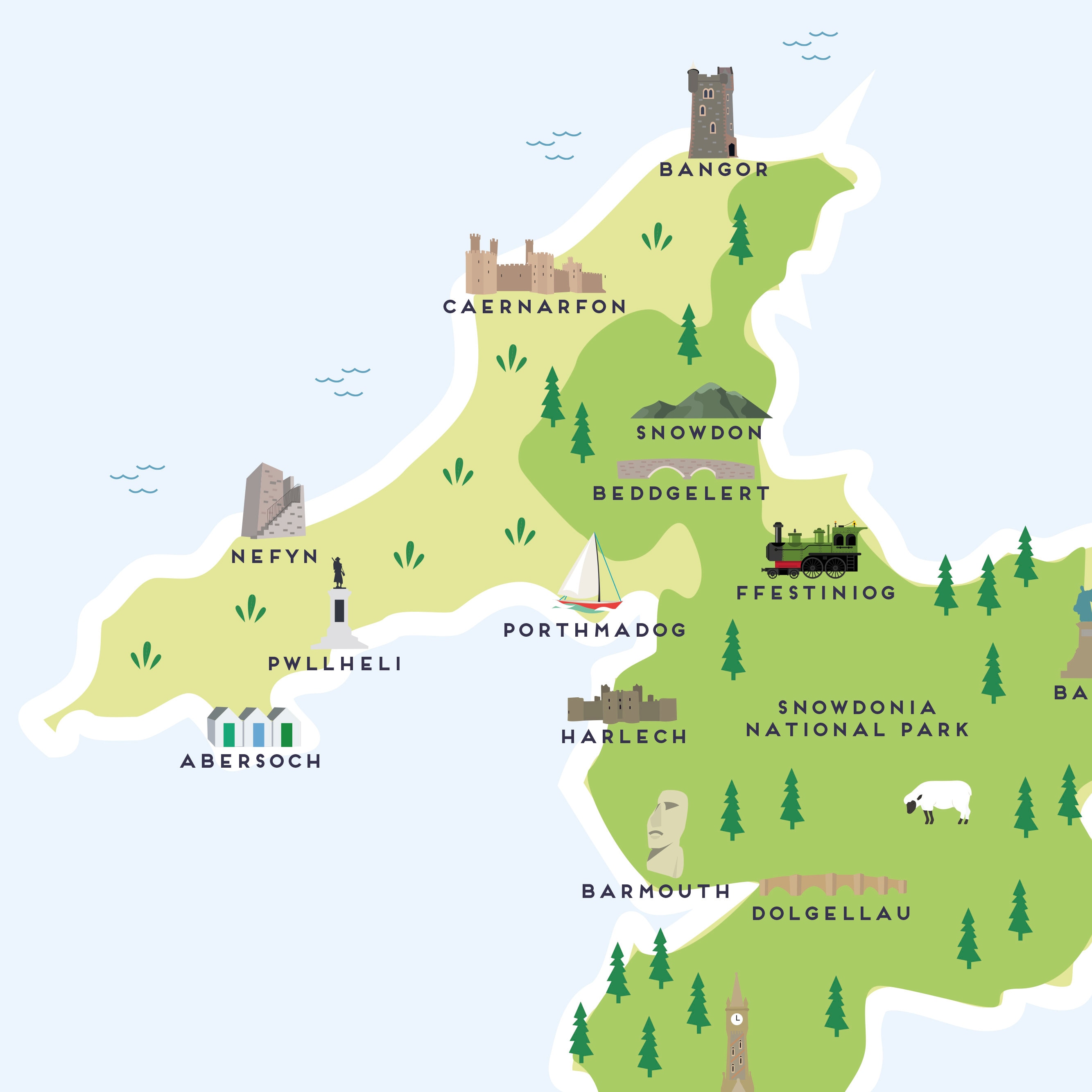 Gwynedd Map Illustrated Map of Gwynedd Print / Travel Gifts - Etsy