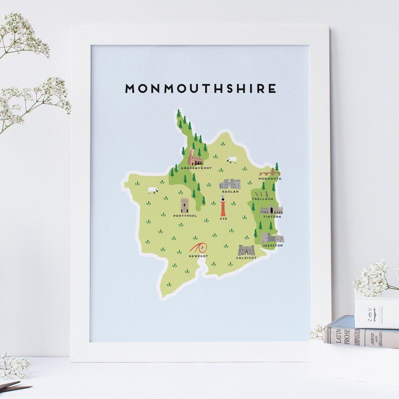 Monmouthshire Map Illustrated Map of Monmouthshire Print / - Etsy UK