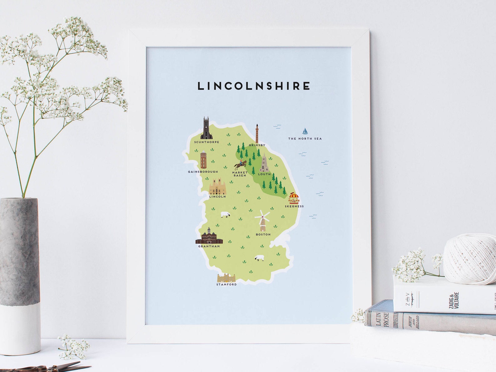 Lincolnshire Map Illustrated Map of Lincolnshire Print / - Etsy UK