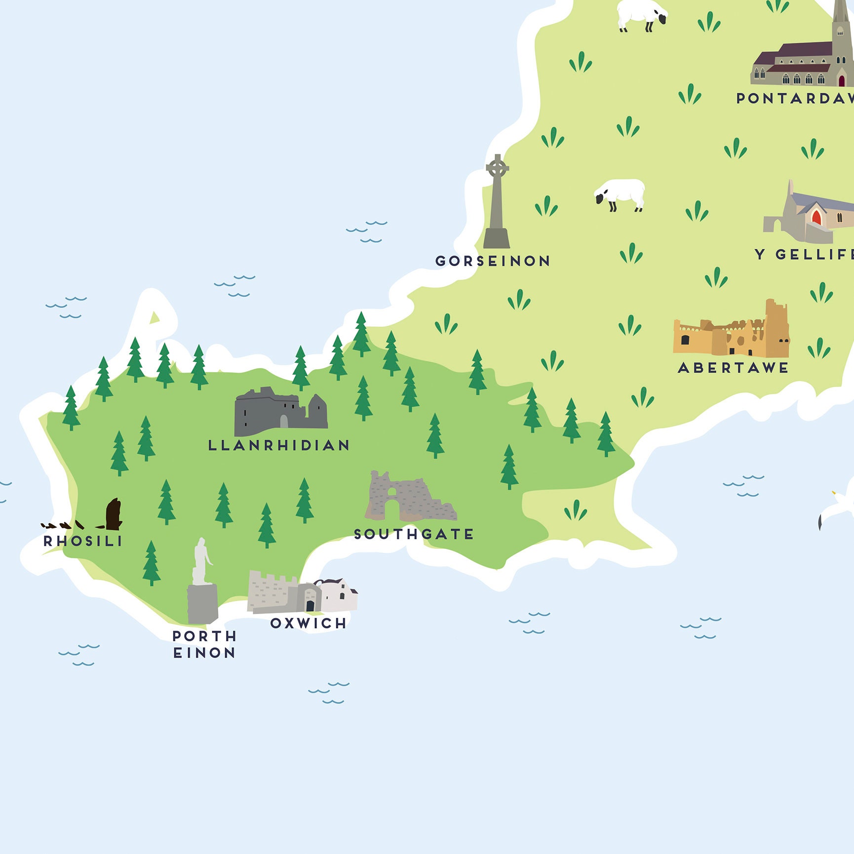 Swansea & Gower Map Illustrated Map of Swansea Print / - Etsy UK