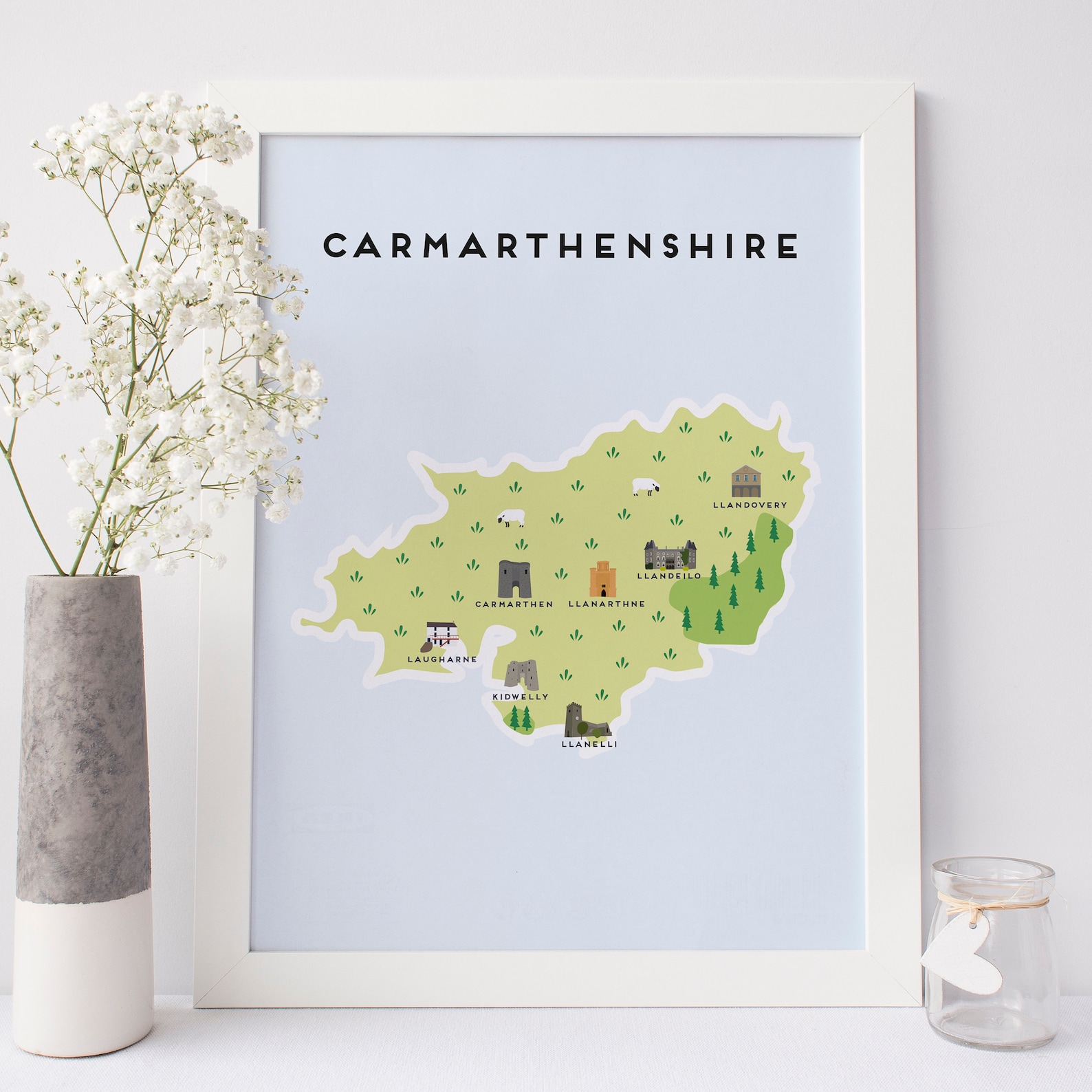 Carmarthenshire Map Illustrated Map of Carmarthenshire Print - Etsy UK